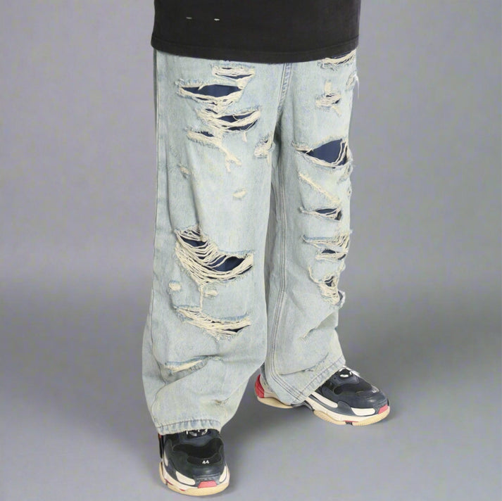 RAVE #04 baggy ripped destroyed double layered jeans – BriganteLondon